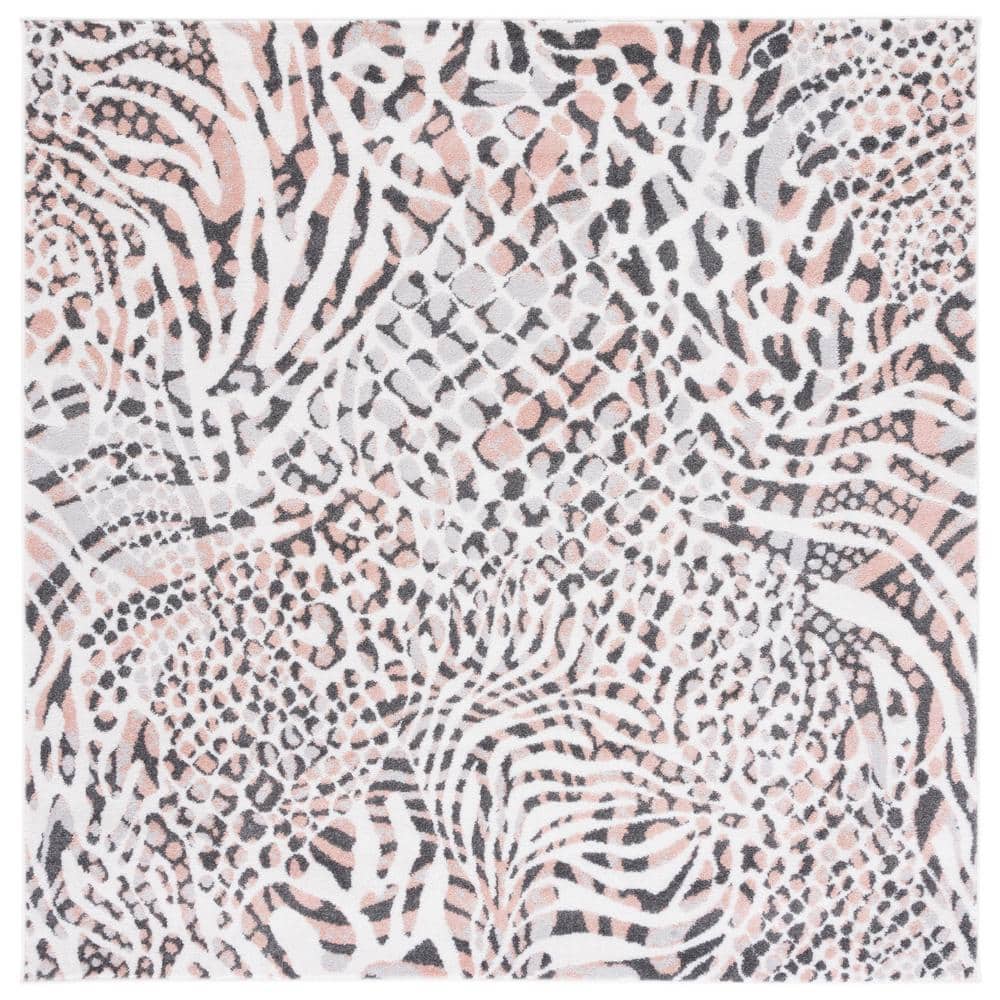 SAFAVIEH Amsterdam Ivory/Blush 7 ft. x 7 ft. Animal Print Square Area ...
