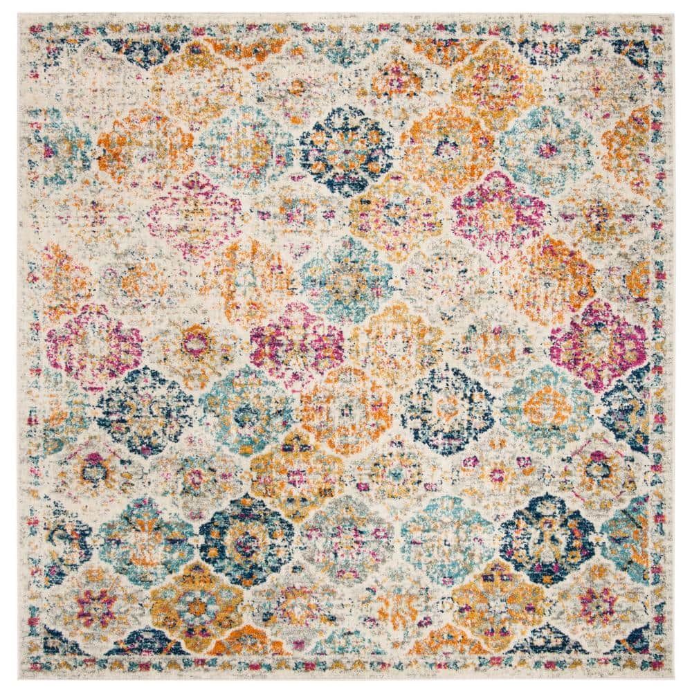 SAFAVIEH Madison Cream/Multi 9 ft. x 9 ft. Square Border Area Rug ...