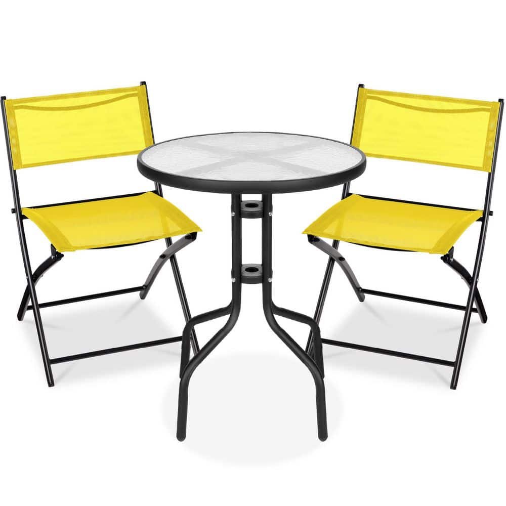 Best Choice Products Yellow Metal 3-Piece Outdoor Patio Bistro Set with ...
