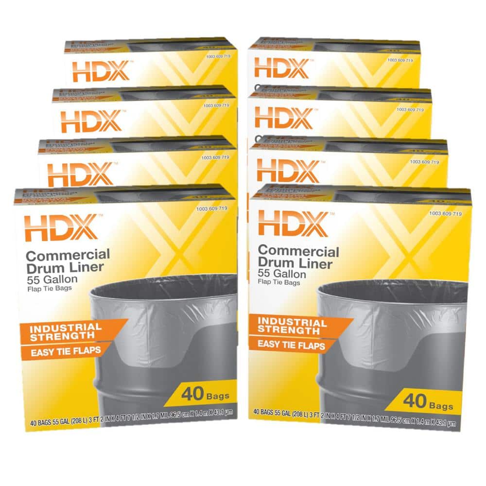 HDX 55 Gallon Clear Heavy-Duty Flap Tie Drum Liner Trash Bags (320 ...