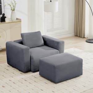 JEAREY Modern Gray Corduroy Accent Armchair with Ottoman for Living ...