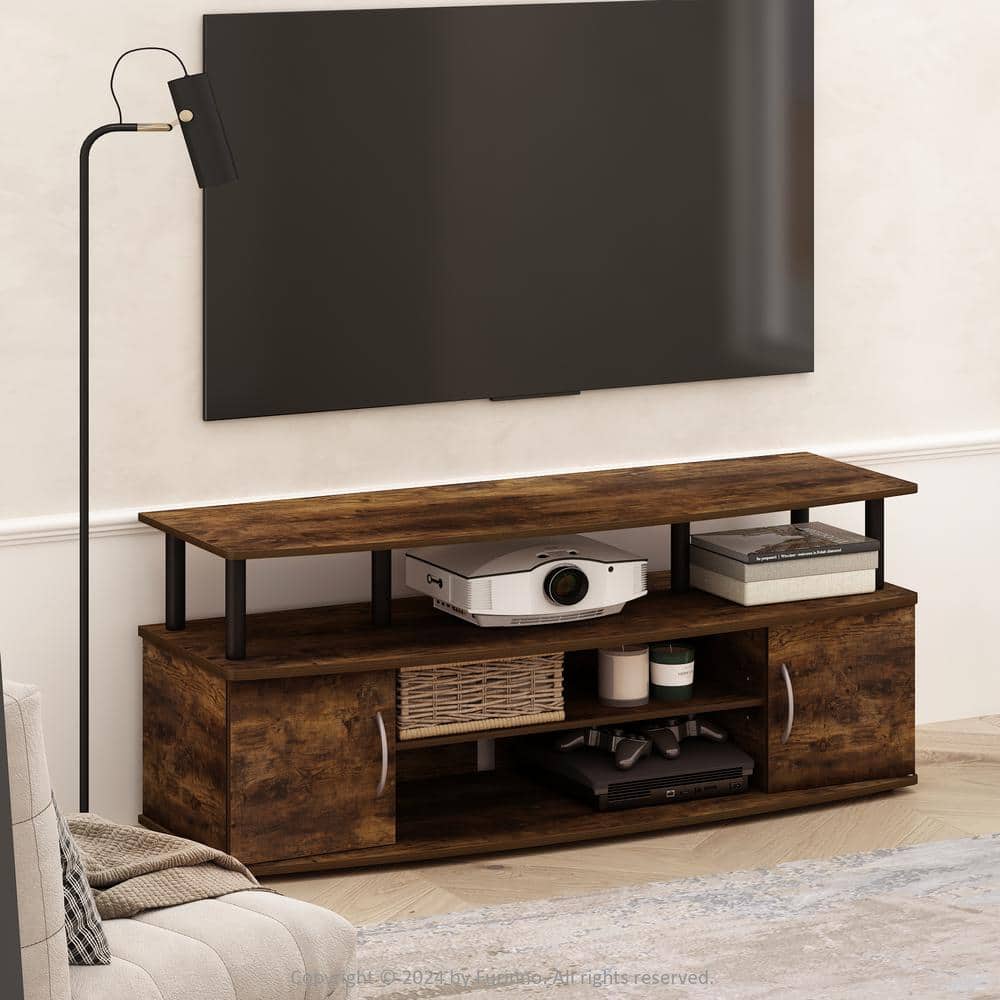 Furinno JAYA Amber Oak/Black TV Stand Entertainment Center Fits TV's up ...