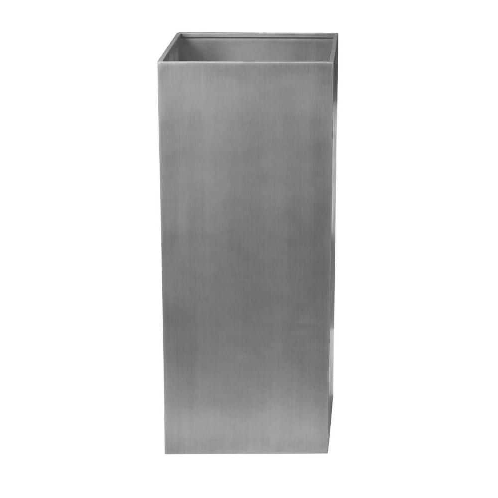 Benjara 16 L x 16 W x 32 H in. Square Silver Indoor/Outdoor Metal Tall Flower Pot Planter with ...