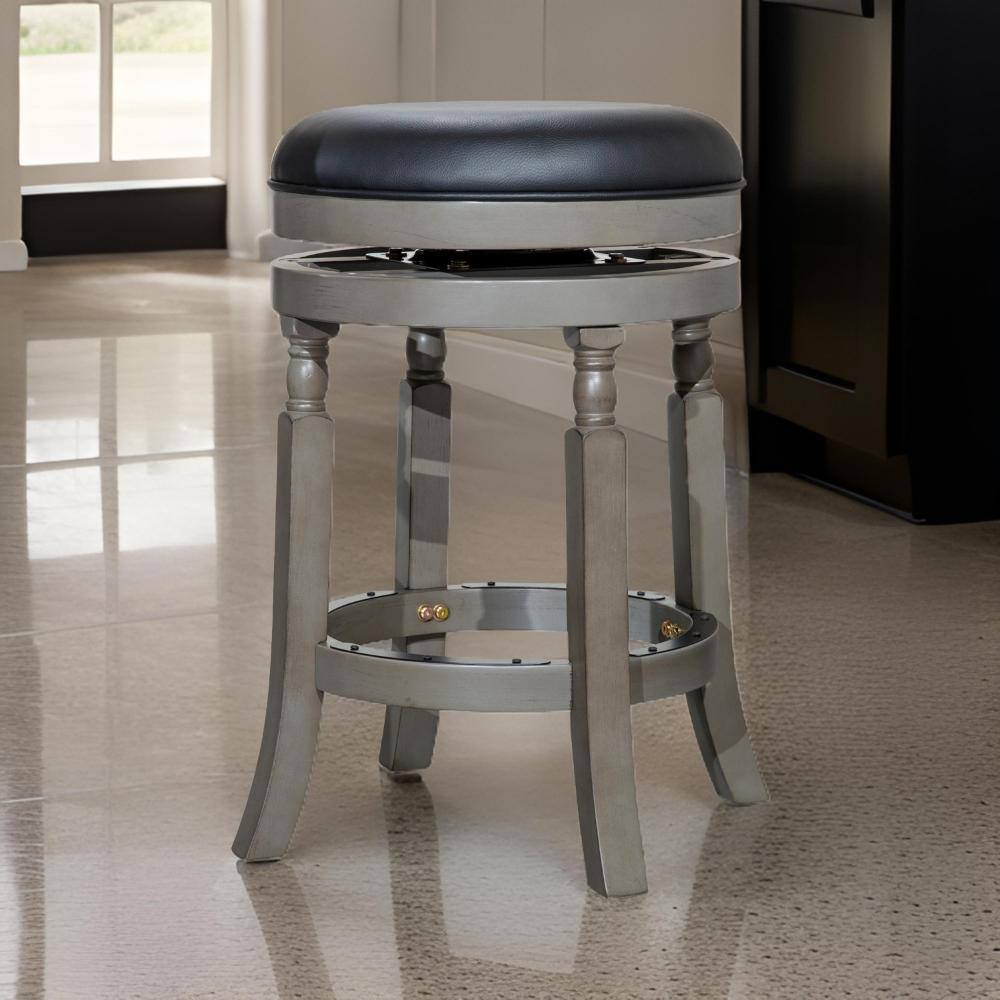 Benjara 24 in. Black and Gray Backless Wood Frame Bar Stool with ...