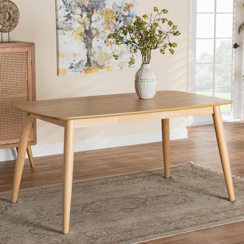 Baxton Studio Flora Natural Oak Wood 4-Legs Dining Table Seats 6 234 ...