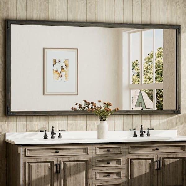 KeonJinn 72 in. W x 36 in. H Rectangular Rustic Wood Framed Mirror ...