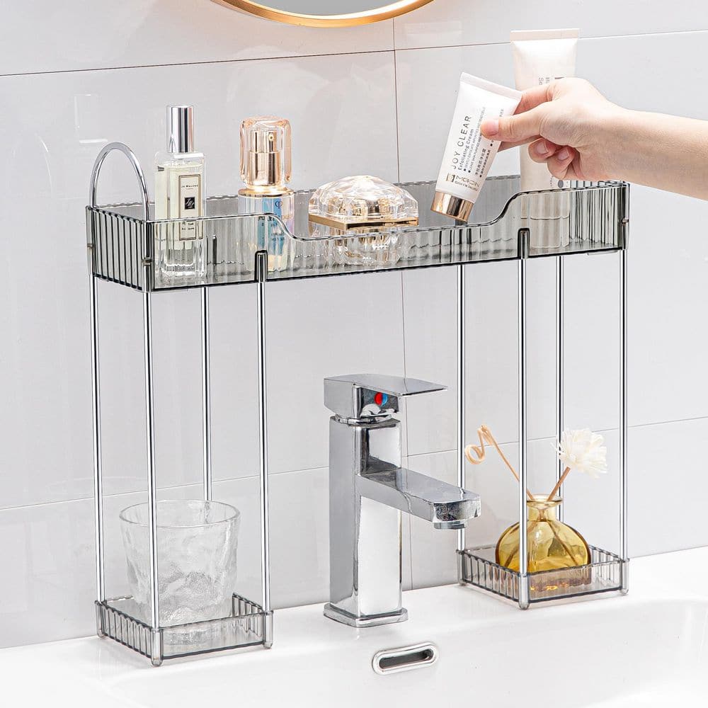 Narrow Over Faucet Countertop Organizer Single-Shelf Smoky Gray Space ...