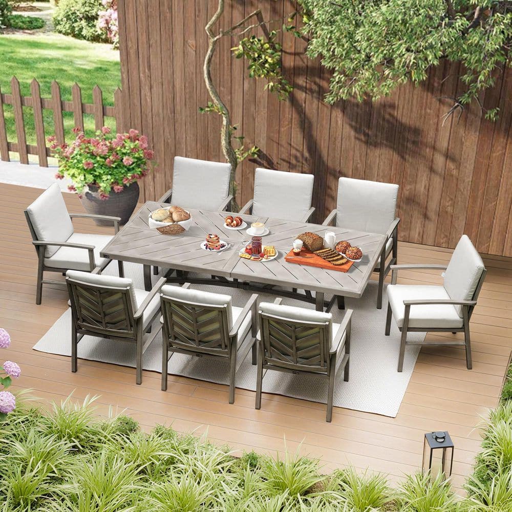 PEAK HOME FURNISHINGS Ellis 9-Piece Aluminum Outdoor Dining Set with Cushion RA-970473-970504 ...