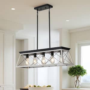 MODERN HABITAT 32 in. 5-Light Matte Black Finish and Oak Fixture Color ...