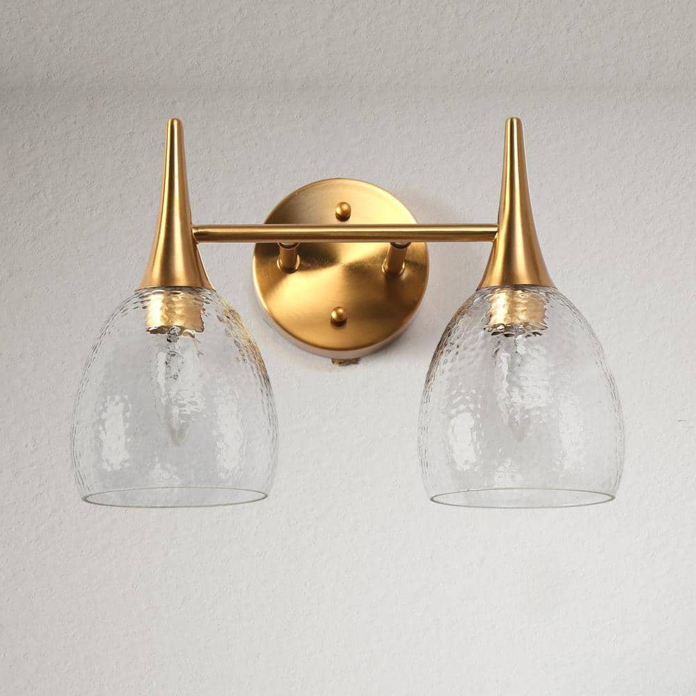 LNC Modern Plated Brass 2-Light Vanity Light Contemporary Bathroom Wall ...