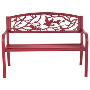 PHI VILLA 2-Person Red Metal Frame Outdoor Patio Bench with Classic ...