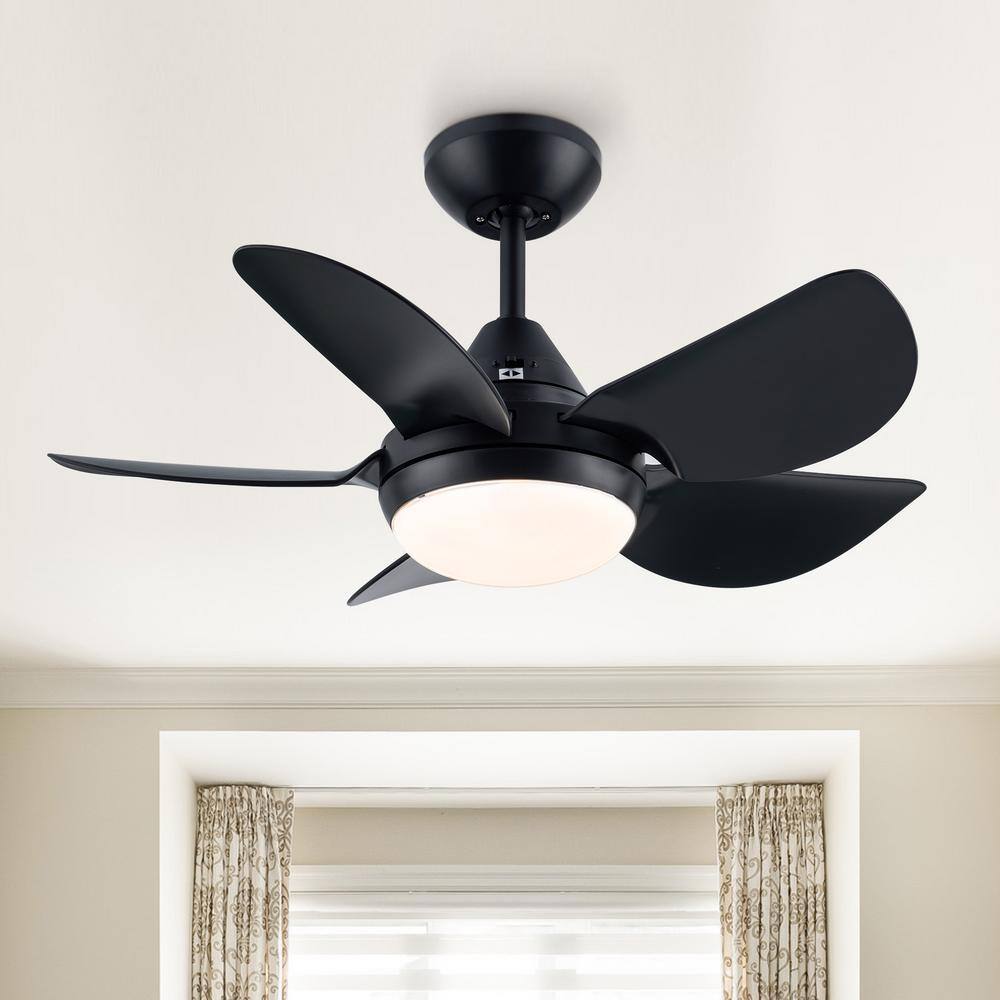 YUHAO 30 in. Indoor Integrated LED Matte White Ceiling Fan Downrod ...