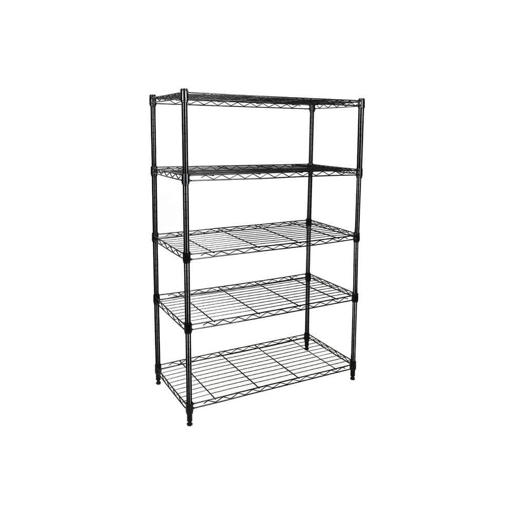 Amucolo Black 5-Tier Steel Wire Garage Storage Shelving Unit with wheels (29.37 in. W x 60.8 in ...