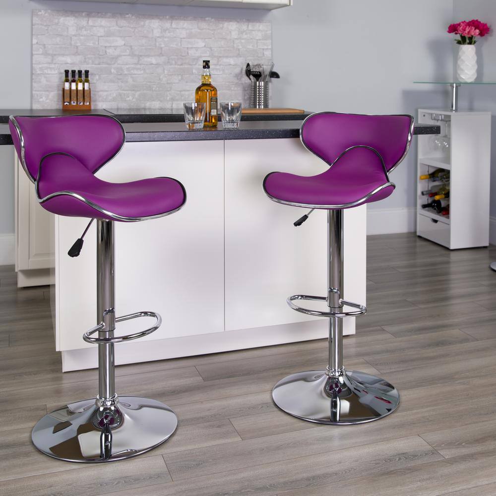 Flash Furniture 32.50 in. Adjustable Height Purple Cushioned Bar Stool ...