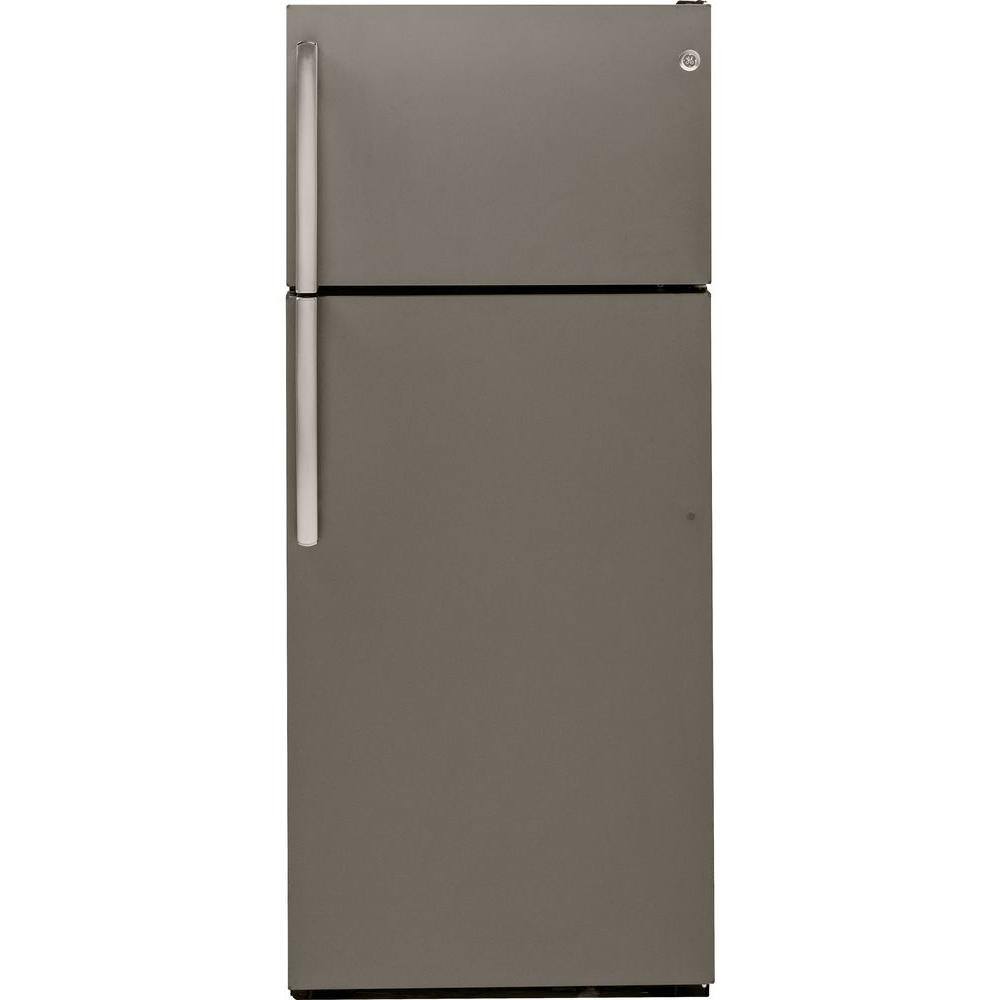 GE 28 in. W 18.1 cu. ft. Top Freezer Refrigerator in Slate GTM18GBEES ...