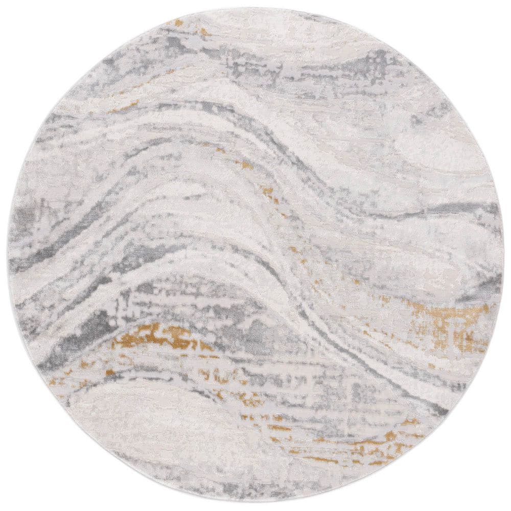 SAFAVIEH Palma 5 ft. x 5 ft. Beige/Light Gray Marble Swirl Round Area ...