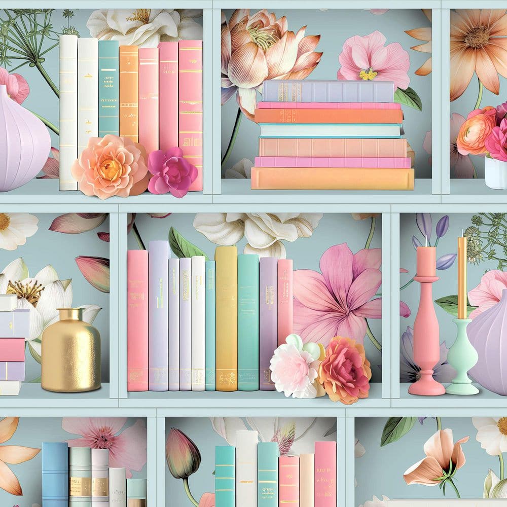 Veer Decor Blossom Shelves Blue Wallpaper Sample 8196-AE1-S - The Home ...