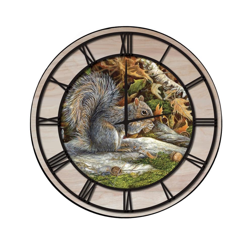 "Picnic Lunch" Woodgrain Accent and Black Numbers Imaged Wall Clock CL ...