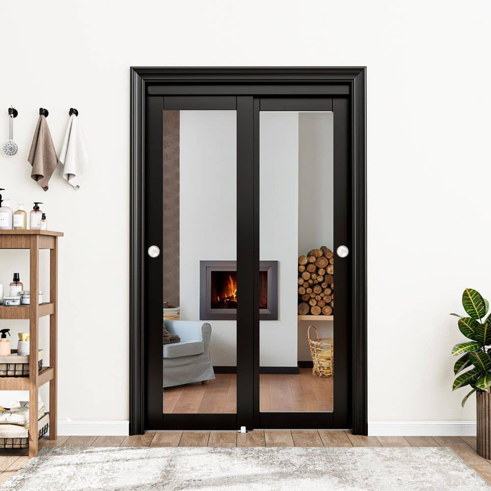 ARK DESIGN 48 in. x 80 in. 1-Lite Mirror Glass Black Finished MDF ...