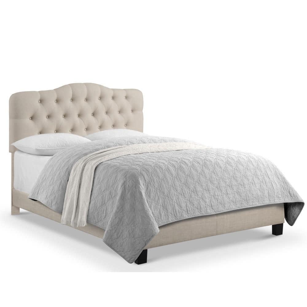 Boyel Living Beige Wood Frame Low Profile Full Platform Bed Button ...