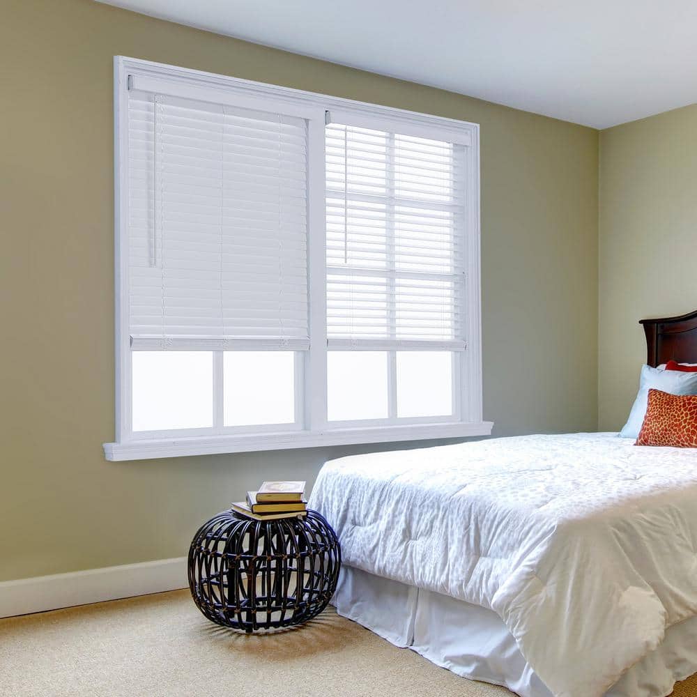 White Cordless 2 in. Embossed Faux Wood Blind 36 in. W x 72 in. L ...