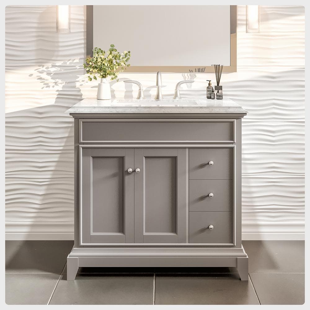 Eviva Elite Princeton 36 in. Single Sink Gray Bath Vanity with White ...