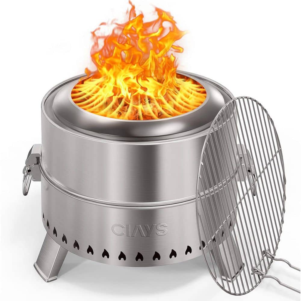 Ciays 21 in. Stainless Steel Round Smokeless Wood Burning Outdoor Fire ...