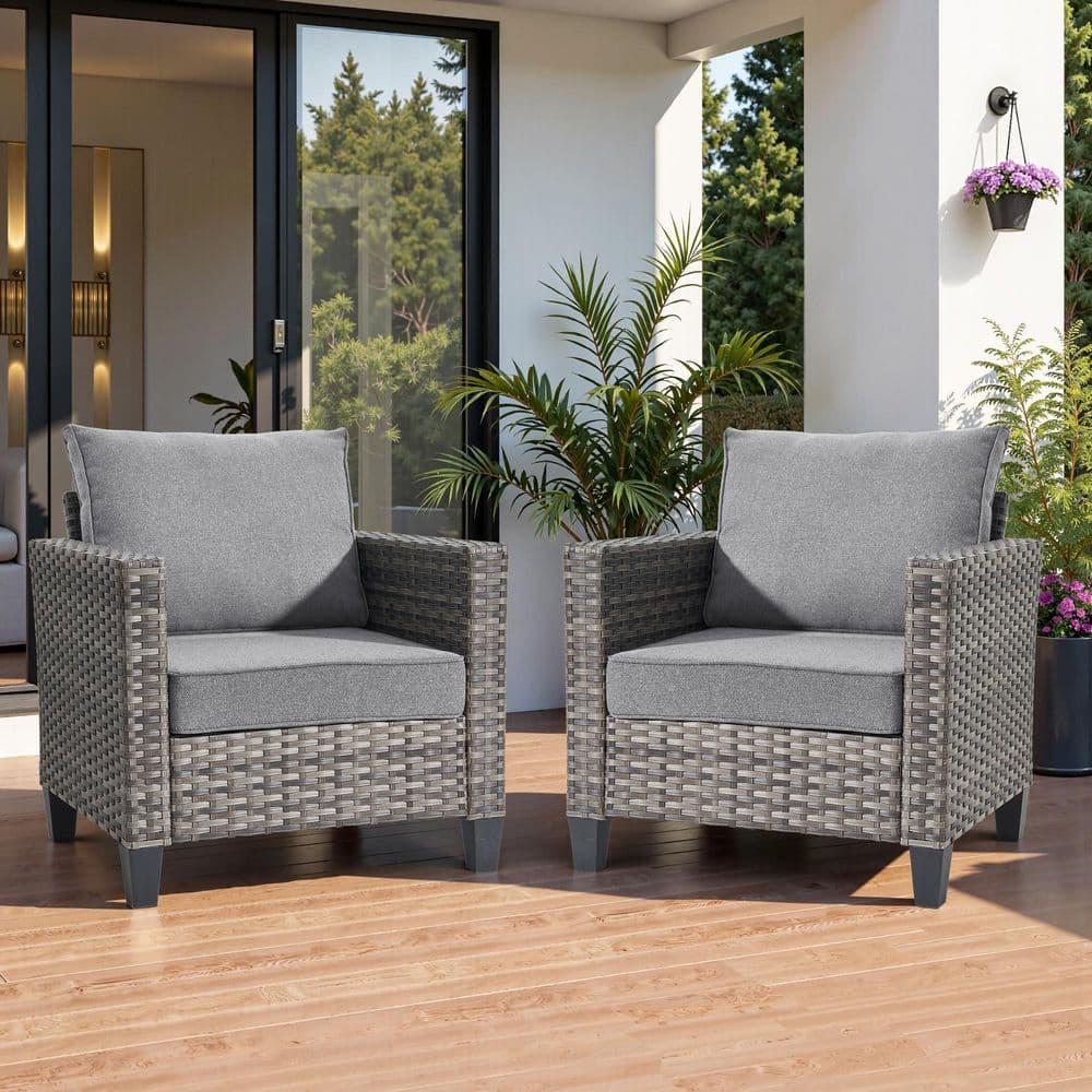 Caodoc Audrey Gray 2-Piece Wicker Single Outdoor Lounge Chair Single ...
