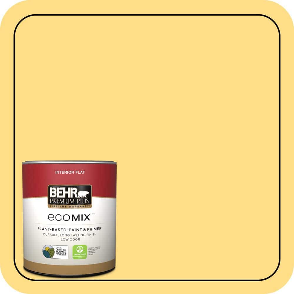 BEHR PREMIUM PLUS 1 qt. #330B-5 Yellow Corn Flat EcoMix Plant-Based ...