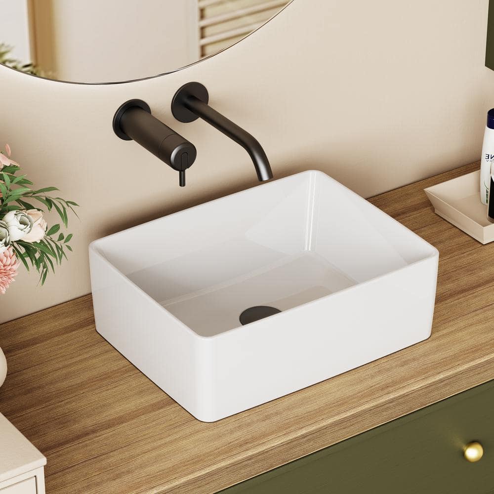 YULIKA Rectangular Sink 12 in. Bathroom Sink Ceramic Vessel Sink ...