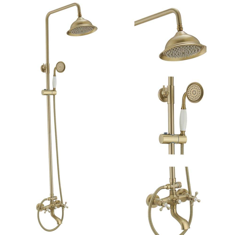 BWE Double Handle 3-Spray Tub and Shower Faucet 2.5 GPM Wall Bar Shower ...