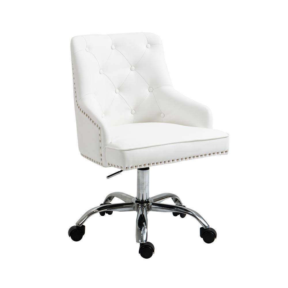 White Faux Leather Chair Cute Computer Task Chair with Armrest and ...