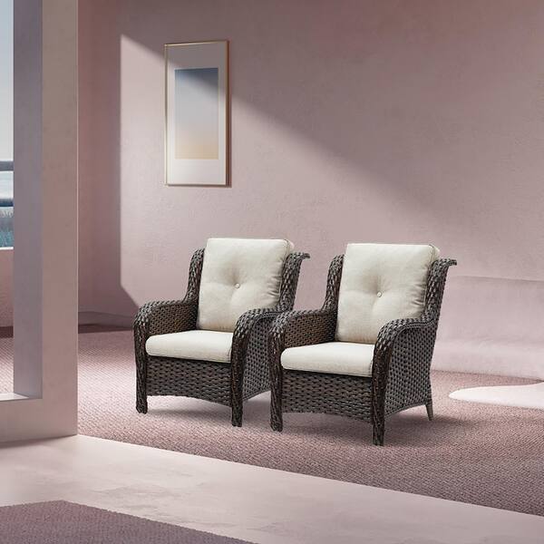 Opohoro ArcoBay Metal and Brown Wicker Outdoor Lounge Chair with Olefin ...