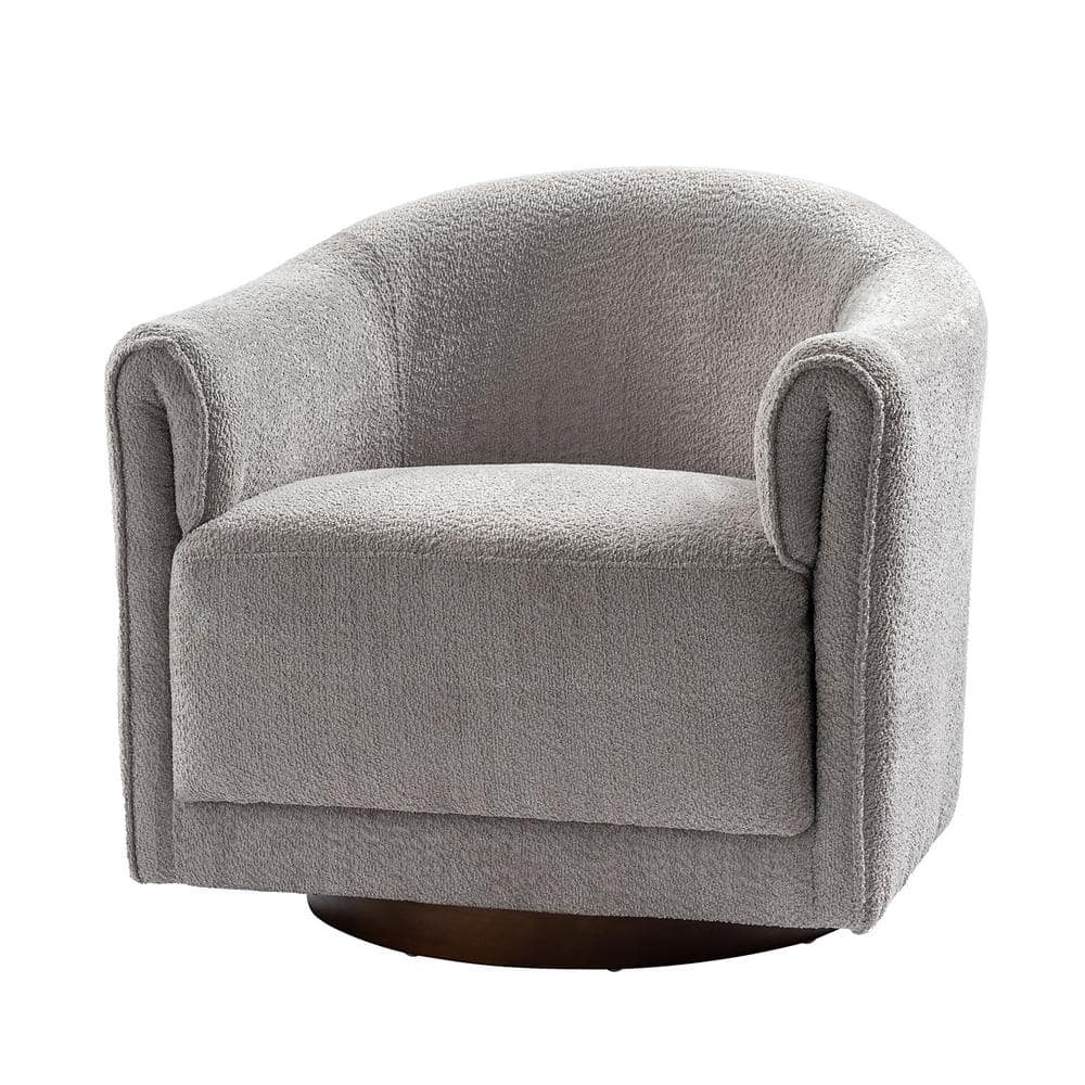 JAYDEN CREATION Hugues Gray Swivel Chair with Sturdy Wooden Base ...