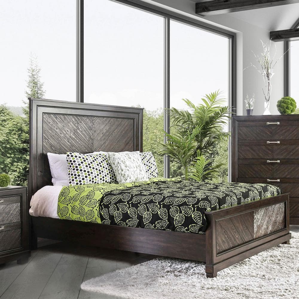 Furniture of America Masicon Brown Wood Frame Queen Platform Bed with ...