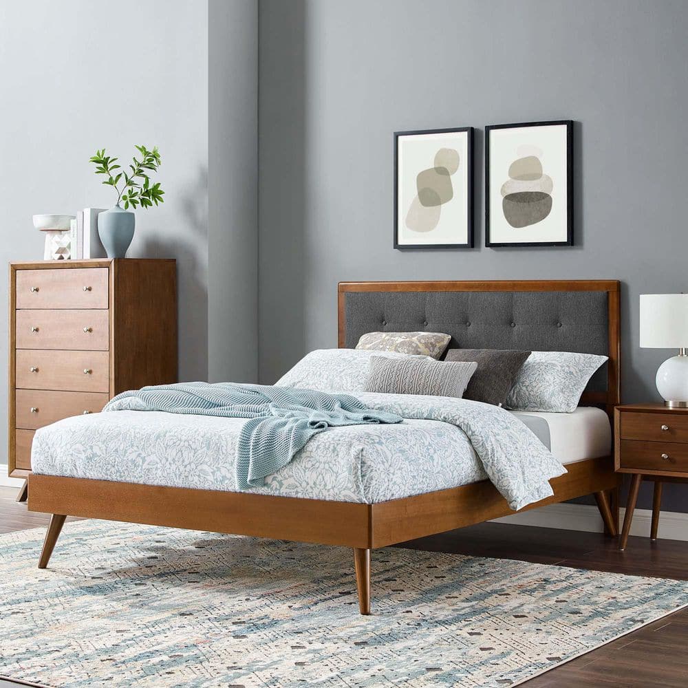 MODWAY Willow Brown Wood Frame Full Platform Bed with Splayed Legs MOD ...