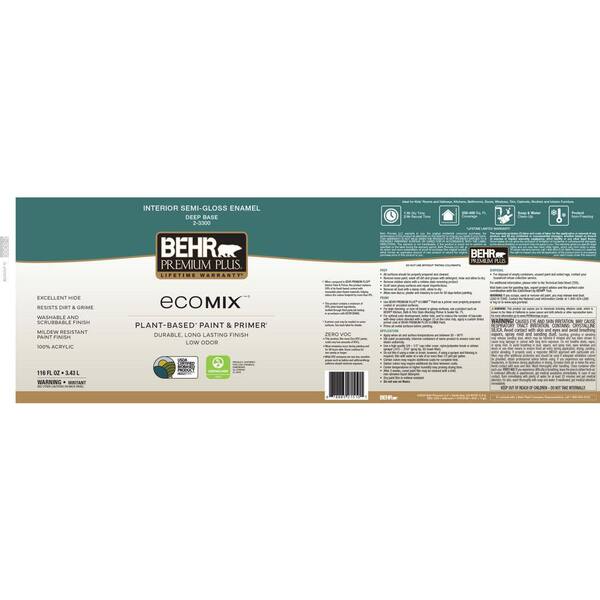 BEHR PREMIUM PLUS 1 gal. Deep Base Semi-Gloss EcoMix Plant-Based ...