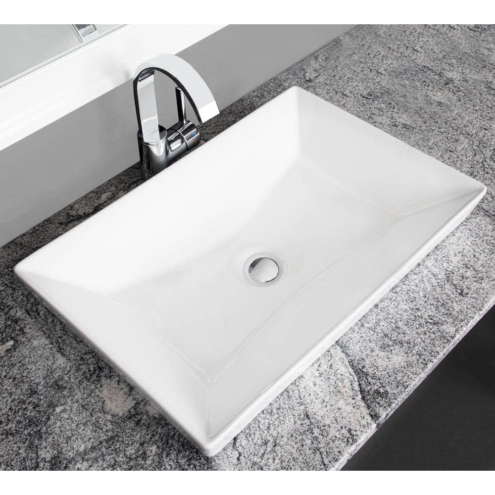 Glacier Bay 22 in. Semi-Recessed Rectangular Vessel Bathroom Sink in ...