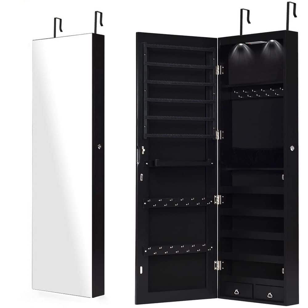 Mecale 54.5 in. Rectangular Black MDF Freestanding Jewelry Armoire ...