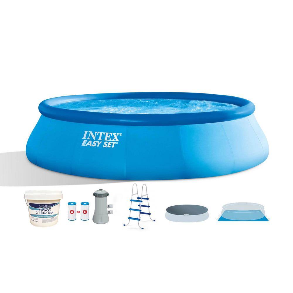 Intex 15 ft. x 42 in. Above Ground Pool Bundle with Pump and Chlorine Tablets, Round 26165EH ...
