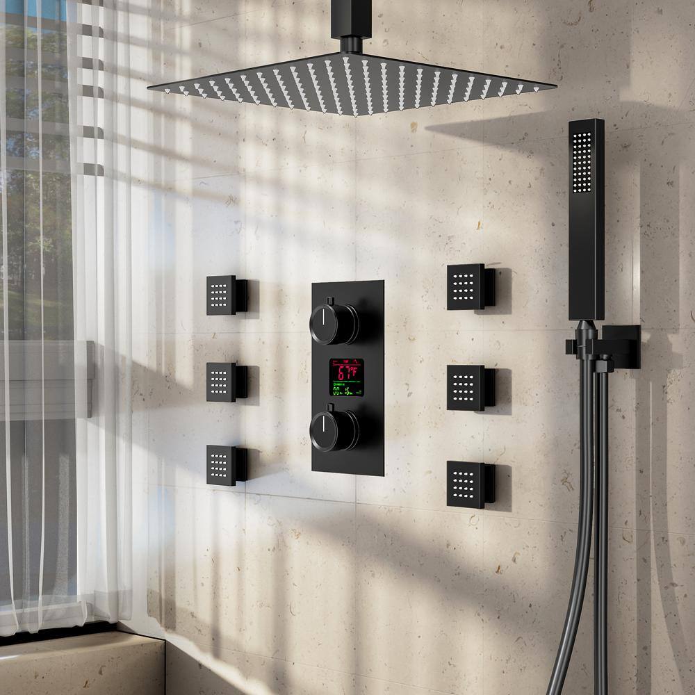 EVERSTEIN Knobs 3-Spray 12 in. Thermostatic Rain Dual Shower Head Fixed ...