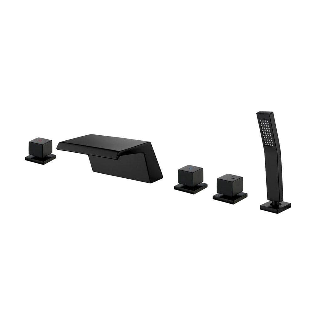 AIMADI 3-Handle Waterfall Deck-Mount Roman Tub Faucet with Hand Shower ...