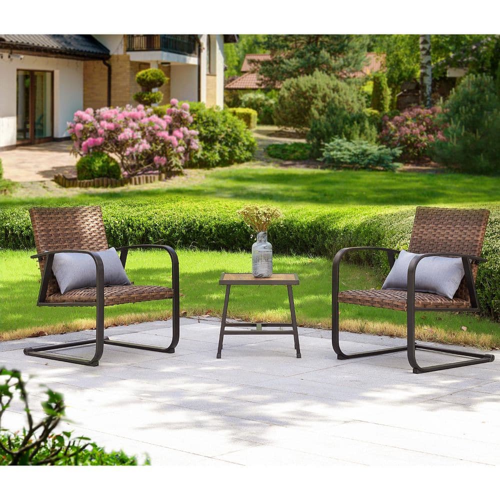 BANSA ROSE 3-Piece Wicker Outdoor Bistro Set with Waterproof DPC ...