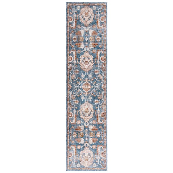 SAFAVIEH Heirloom 2 ft. x 8 ft. Blue/Rust Distressed Ornate Runner Rug ...