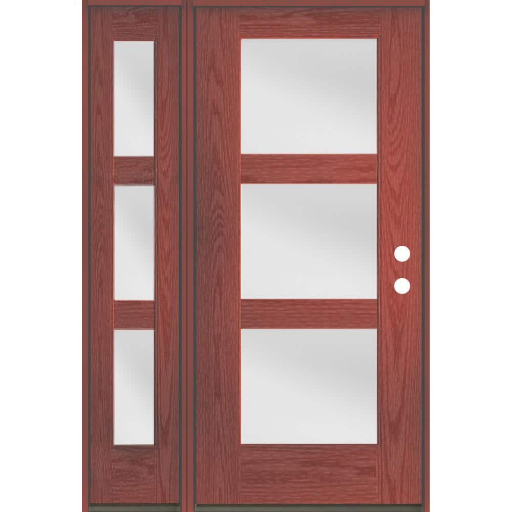 Krosswood Doors BRIGHTON Modern 50 in. x 79 in. 3-Lite Left-Hand Inswing Satin Glass Redwood ...