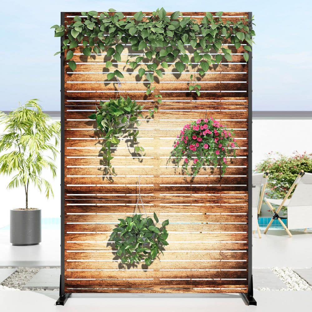 Dovelina 47 in. x 72 in. Dark Brown Textured Metal Garden Screens ...