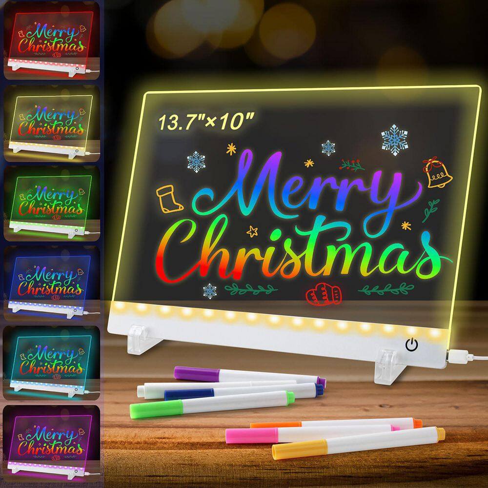 LED Drawing Board 6-Color Touch Control, 13.7 in. x 10 in. Dry Erase ...