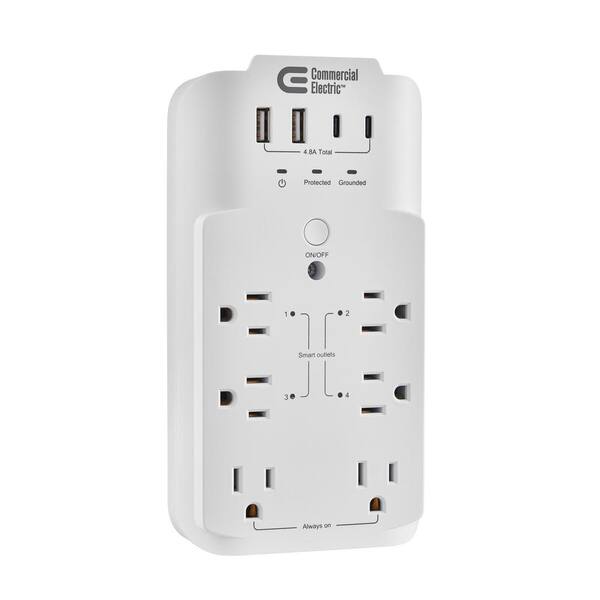 Commercial Electric 6-Outlet Smart Surge Protector with 4 USB Ports ...