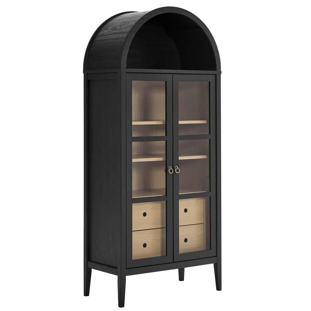 MODWAY Nolan 71 in. Tall Arched Storage Display Cabinet in Black Oak ...