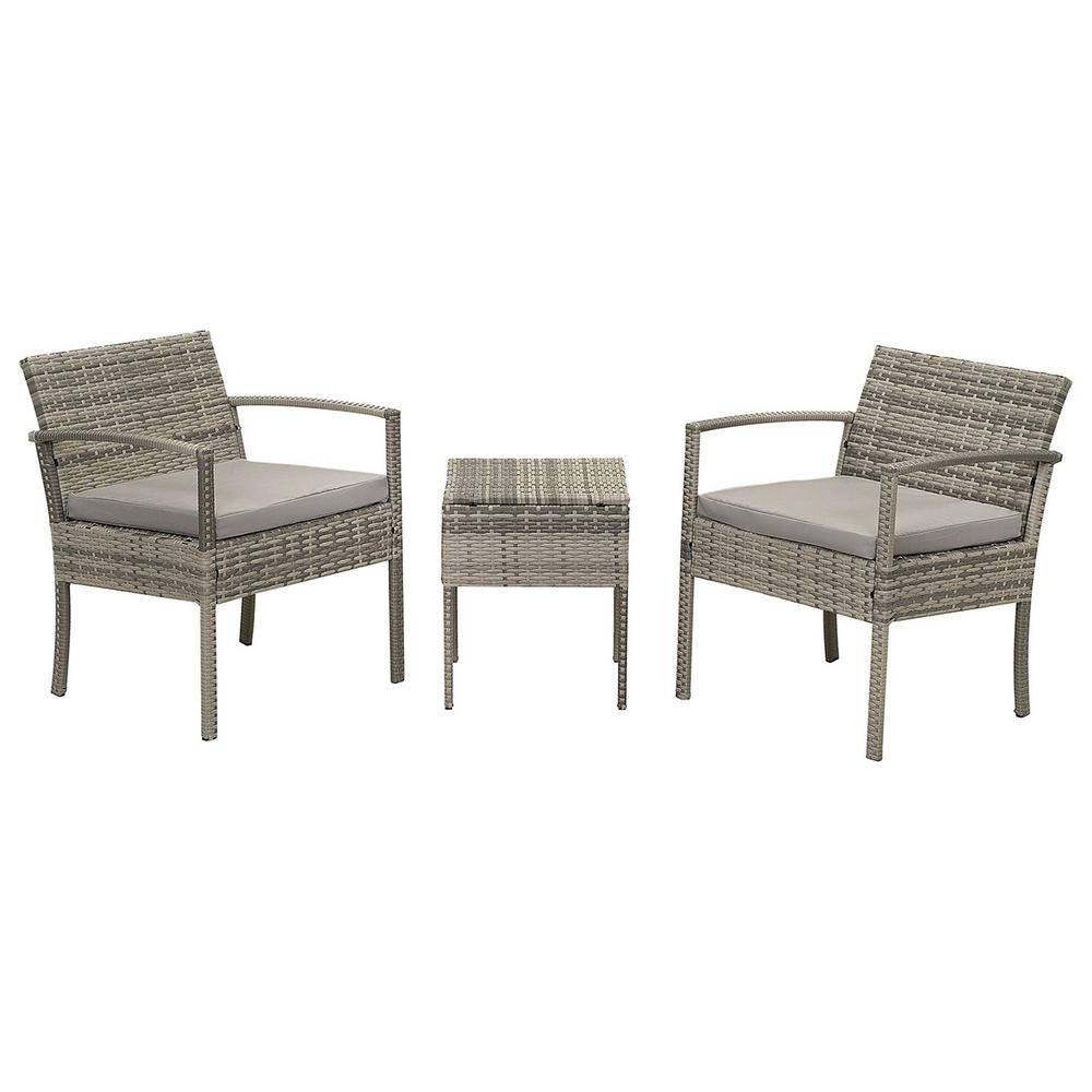 ANGELES HOME 3-Piece Wicker PE Rattan Patio Conversation Set with Gray ...